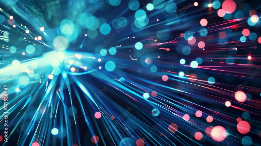 Fiber optics transmission, visualizing light pulses carrying data over ...