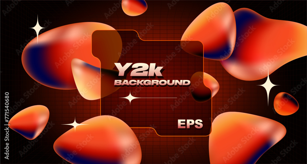 Geometric futuristic background. Realistic red shapes and grid in y2k ...