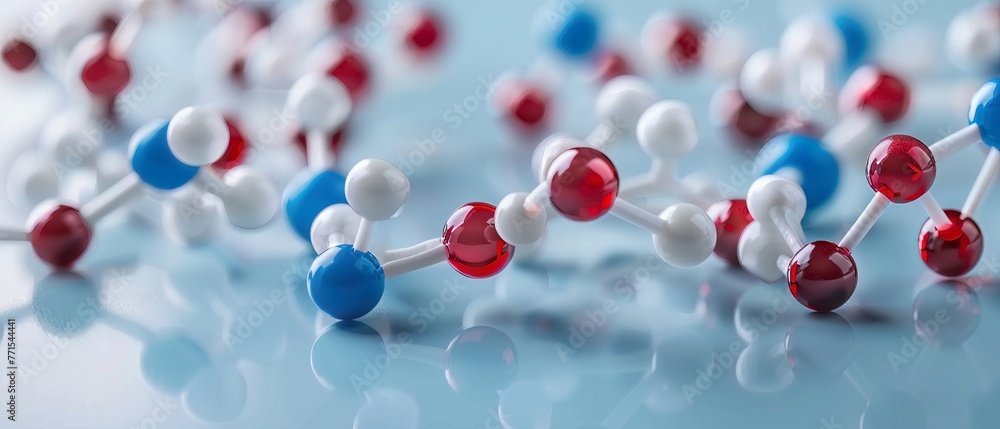 Closeup view of drug development process, detailed molecular models ...