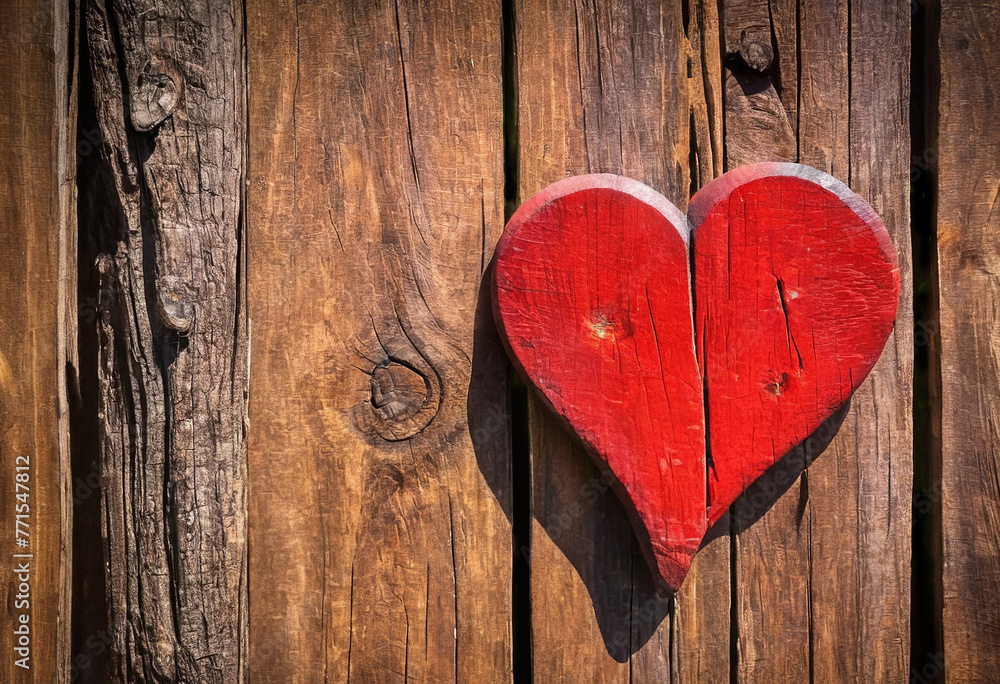 Bright red heart as a symbol of love and friendship on the wooden ...