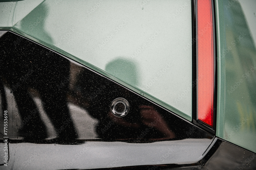 Parktronic on rear bumper. Parking sensor closeup. Right rear tail ...