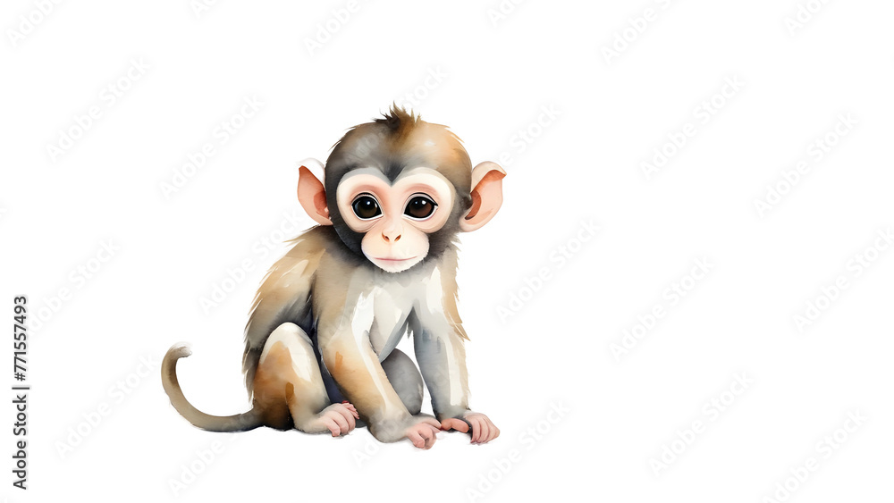 cute baby monkey watercolor illustration isolated transparent ...