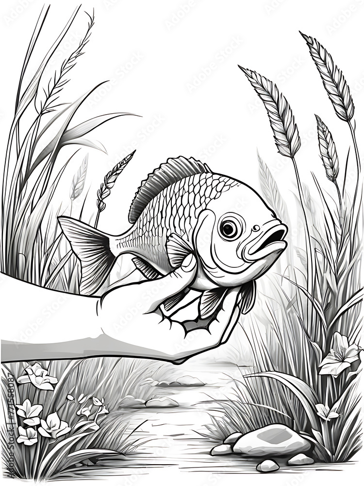 fish for a toddlers hand drawing grass and sketch smoothly outline ...