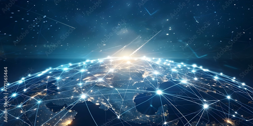 Global network technology connecting continents and countries enabling ...