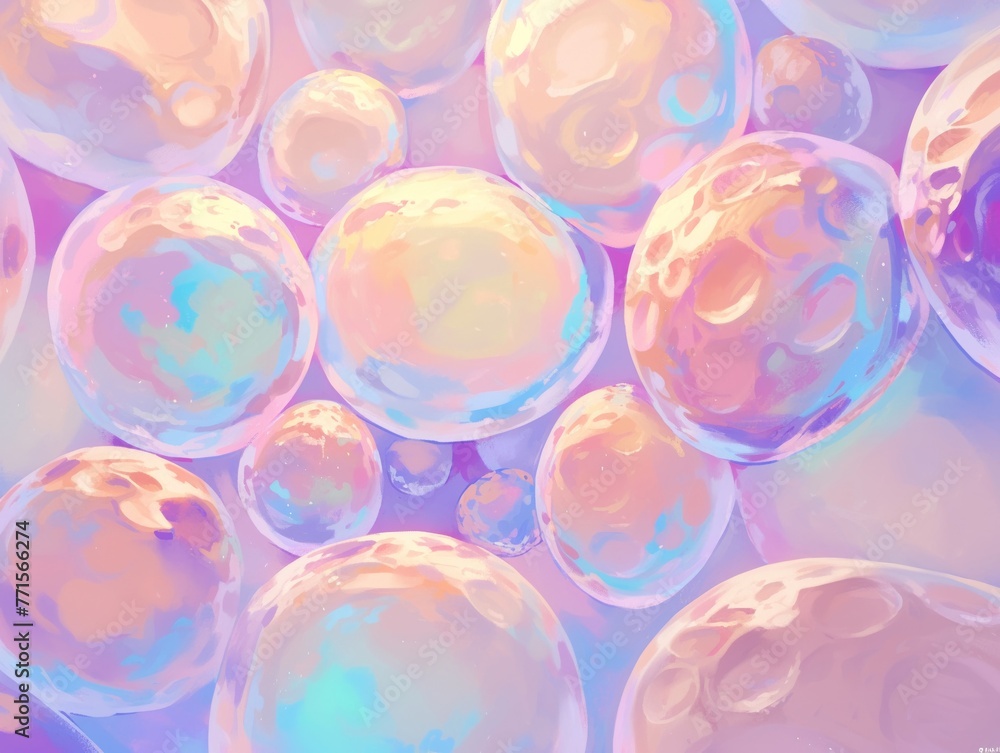 Fat cell, adipocyte cluster, pastel color palette, macro lens, soft ...