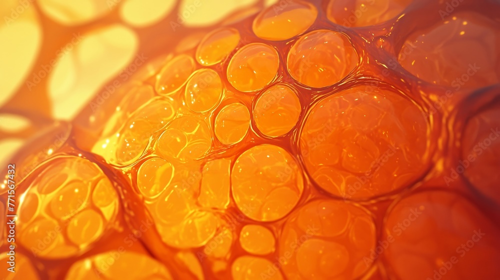 Squamous epithelial cell, zoomed in, glossy surface, amber light, sharp ...