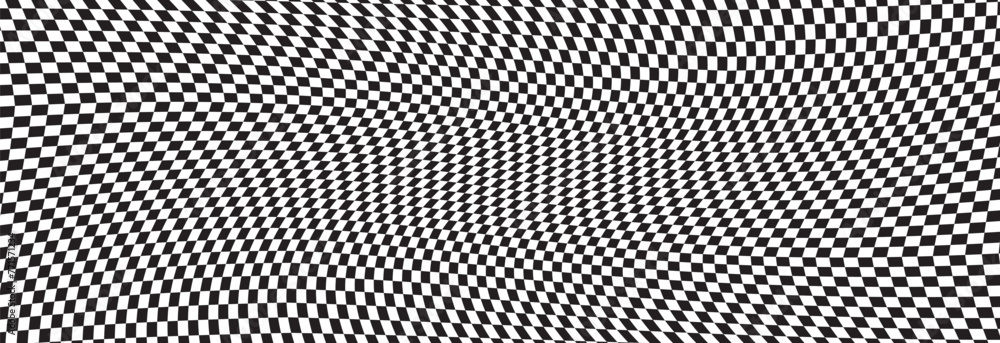 Distorted vector checkered seamless pattern. Groovy twisted grid ...