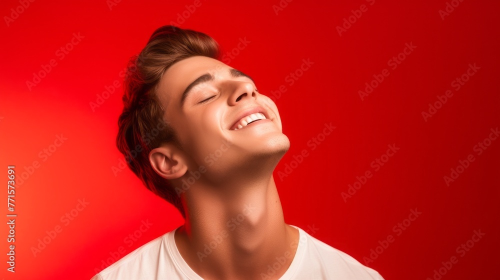 A dreaming Happy smiling Carefree young man, a Caucasian guy with his ...