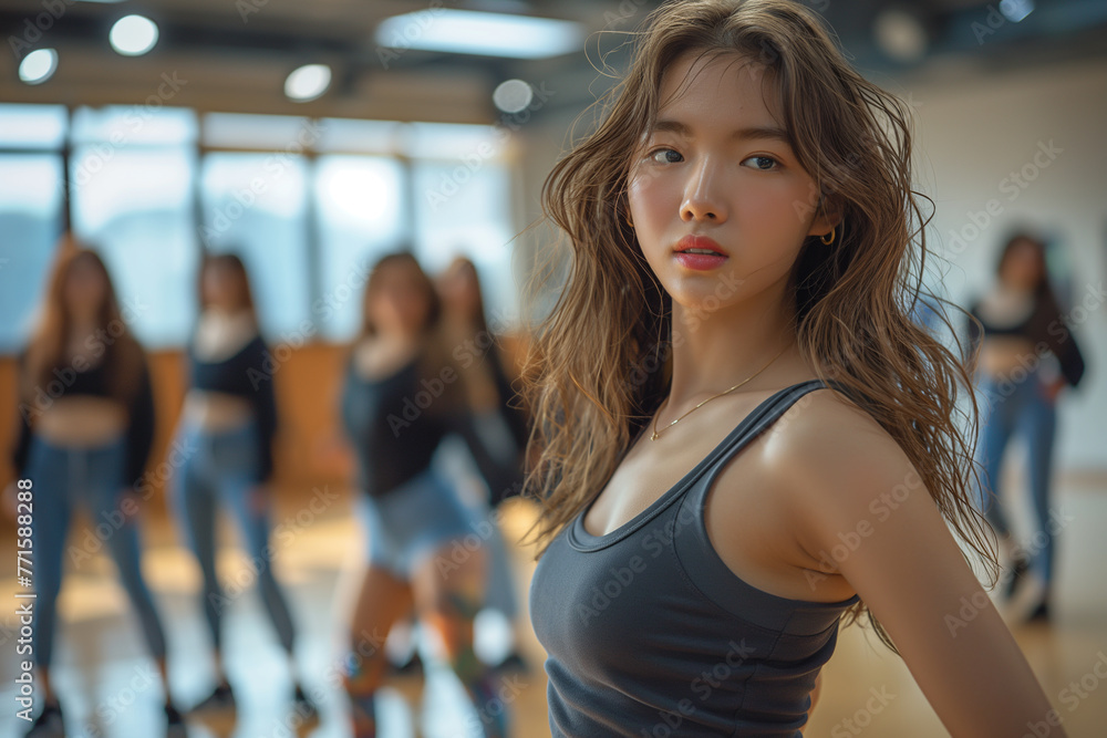 K-POP idol trainees practicing dance in the dance practice room, The ...