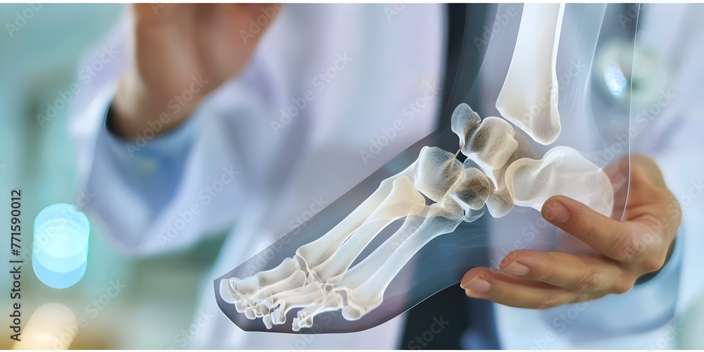 Doctor examining xray of swollen ankle joint for gout treatment ...