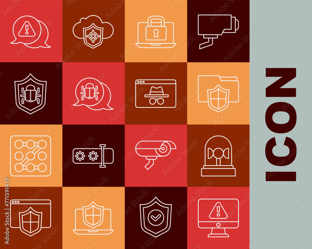 Set Line Monitor With Exclamation Mark Flasher Siren Document Folder