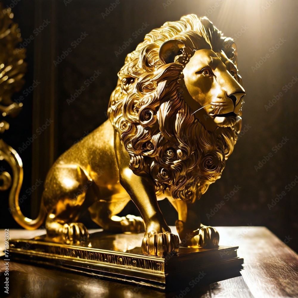 golden lion statue.a majestic gold lion figurine to serve as a regal ...
