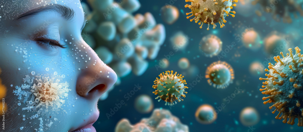 Airborne pathogens: Hidden dangers, bacteria and viruses. Stock ...