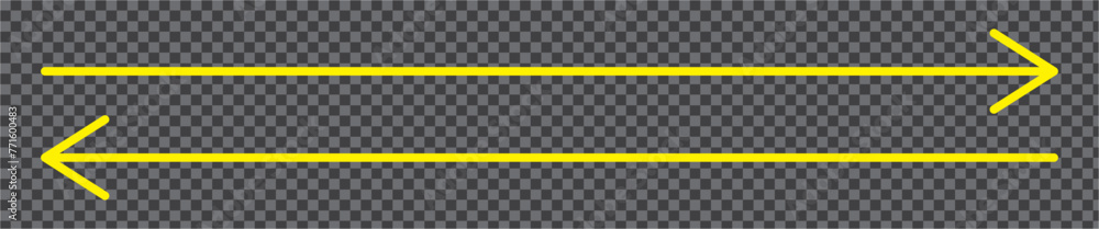 Horizontal dual thin long straight double ended arrow. Yellow color ...
