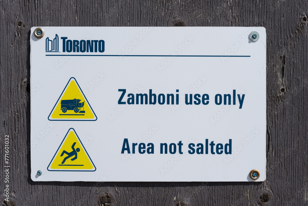 city of Toronto warning sign in High Park: Zamboni use only, and Area ...