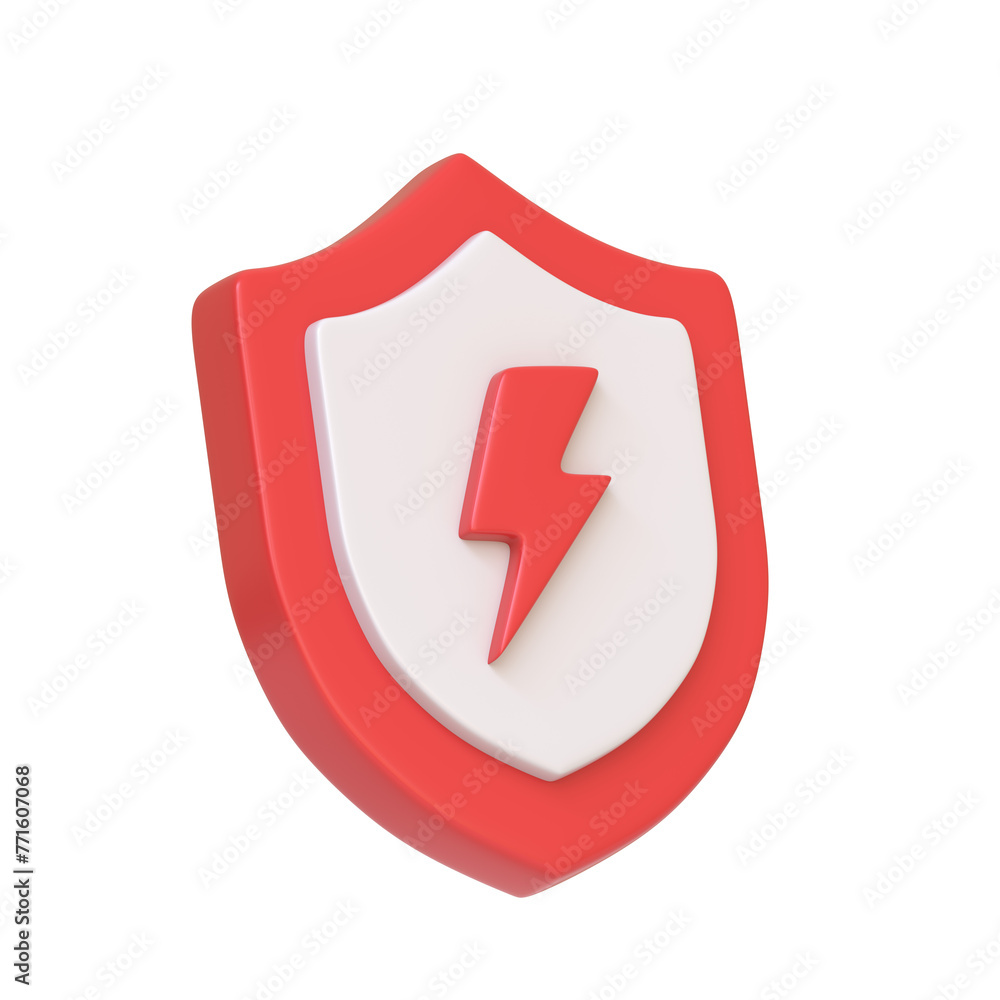 Protective red shield featuring a lightning bolt, symbolizing energy or ...
