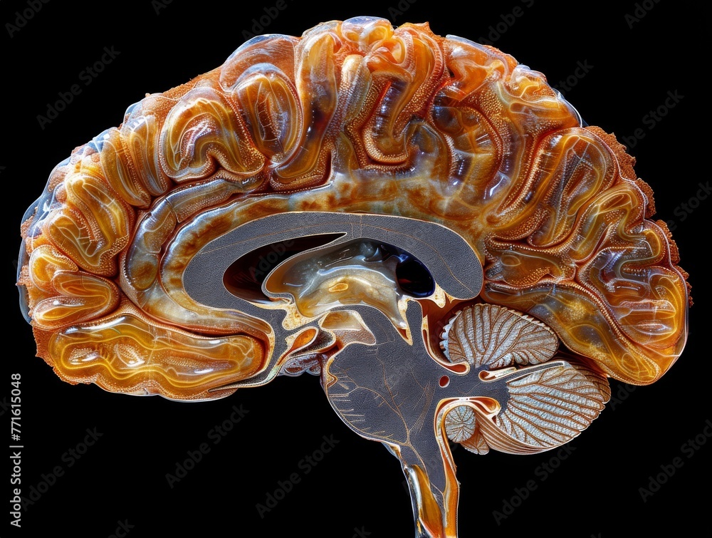 Detailed 3D rendering of a dissected view into the human skull ...