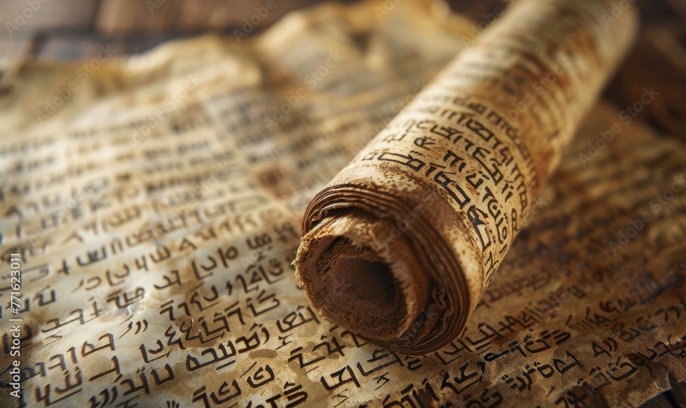 Old parchment manuscript Hebrew text ancient biblical scroll prophets ...