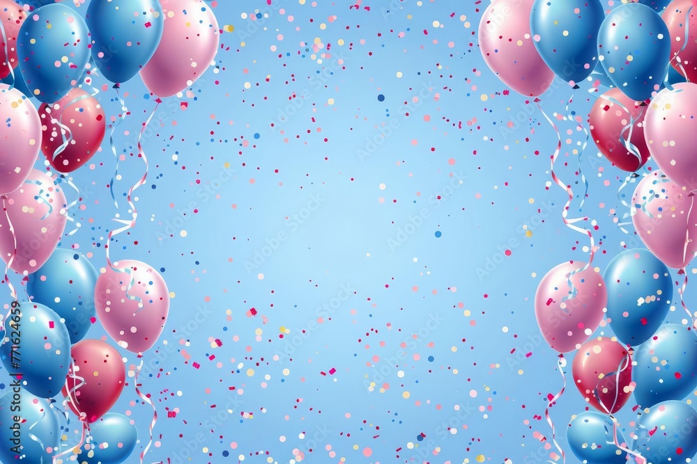 Birthday background with balloons and confetti, card or invitation ...
