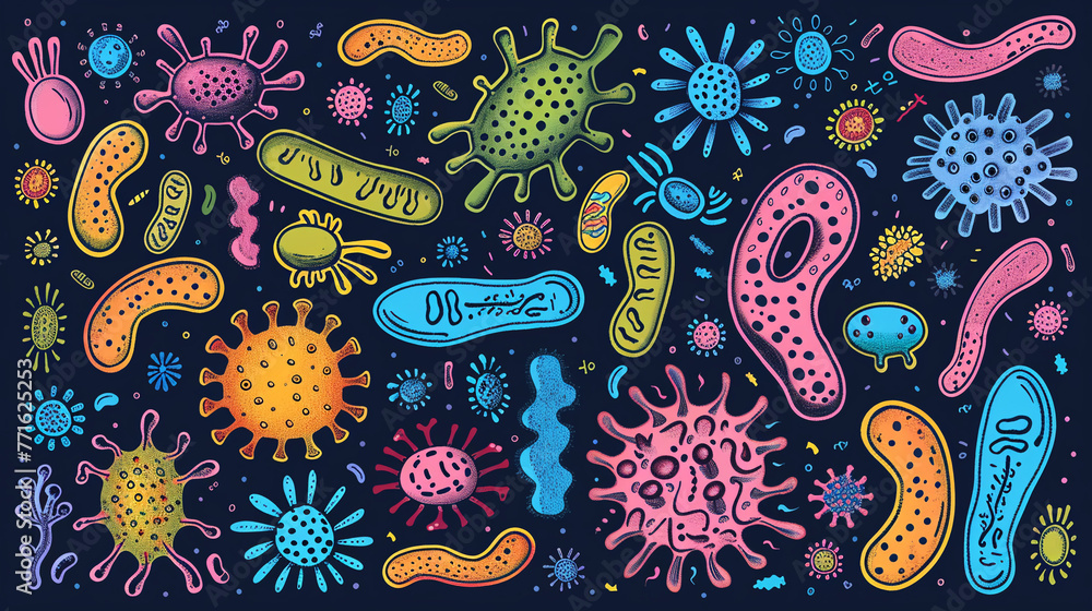 Bacteria gram negative illustration. Compilation of doodled bacteria ...