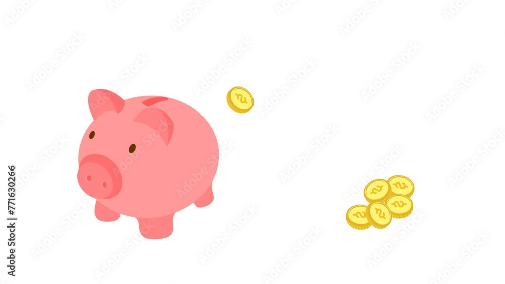 animated coins are put into piggy bank. piggy bank get bigger when ...