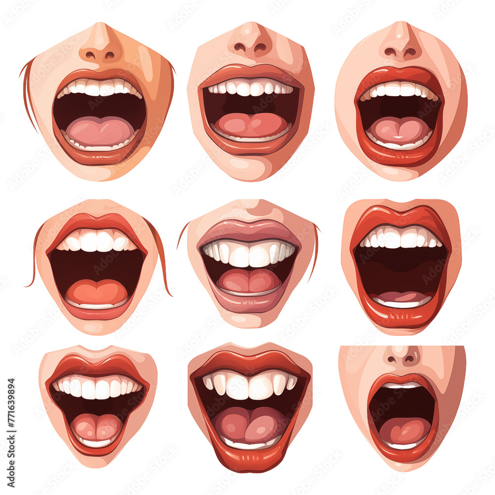 Illustrated Set of Cartoon Mouths with Various Emotions Stock ...