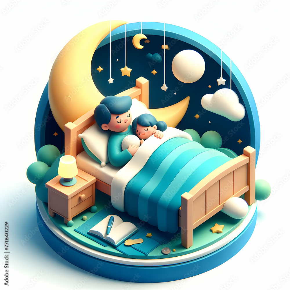 3d flat icon as Cozy Bedtime Story as ParentasChild Connection in World ...