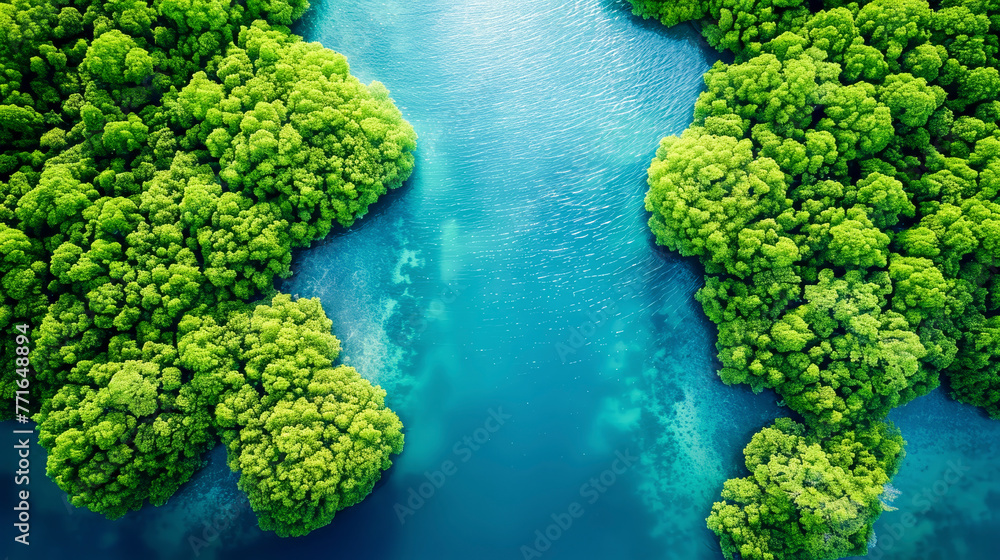 Carbon capture concept over Natural carbon sinks. Mangrove trees ...