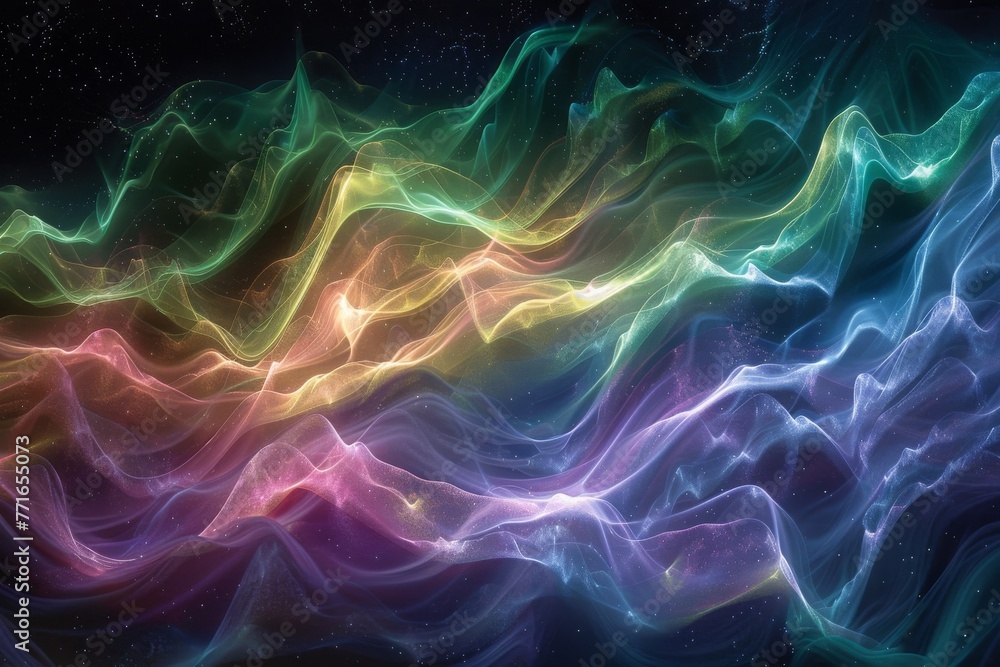 Beneath the celestial ballet of an aurora, interwoven paths form a ...