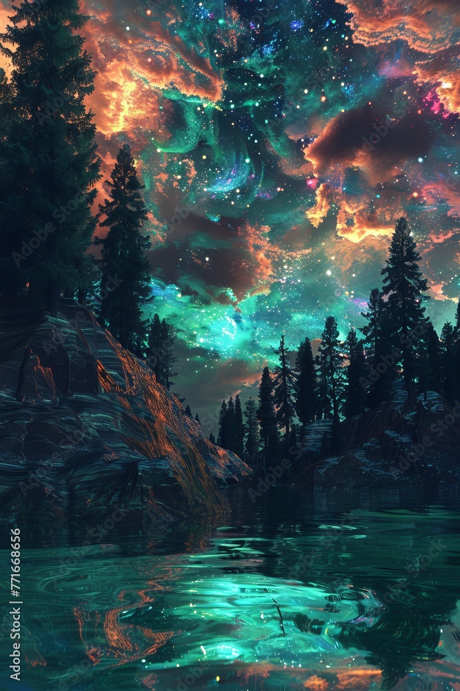In a contemporary digital art style, render a hyper-realistic yet ...
