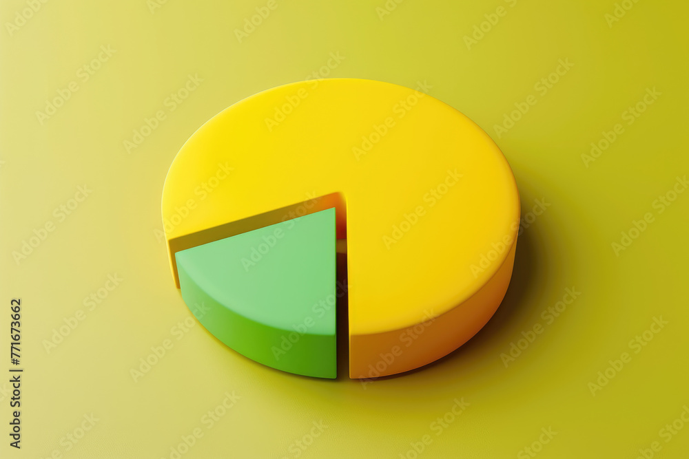 A yellow and green pie chart is cut in half. The green slice is smaller ...