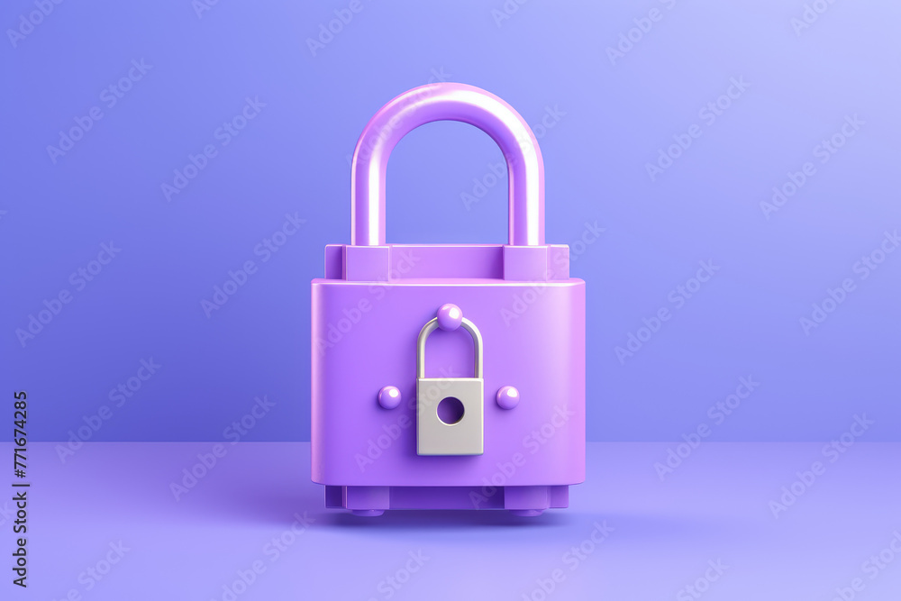 A purple lock with a silver key is shown on a blue background. The lock ...