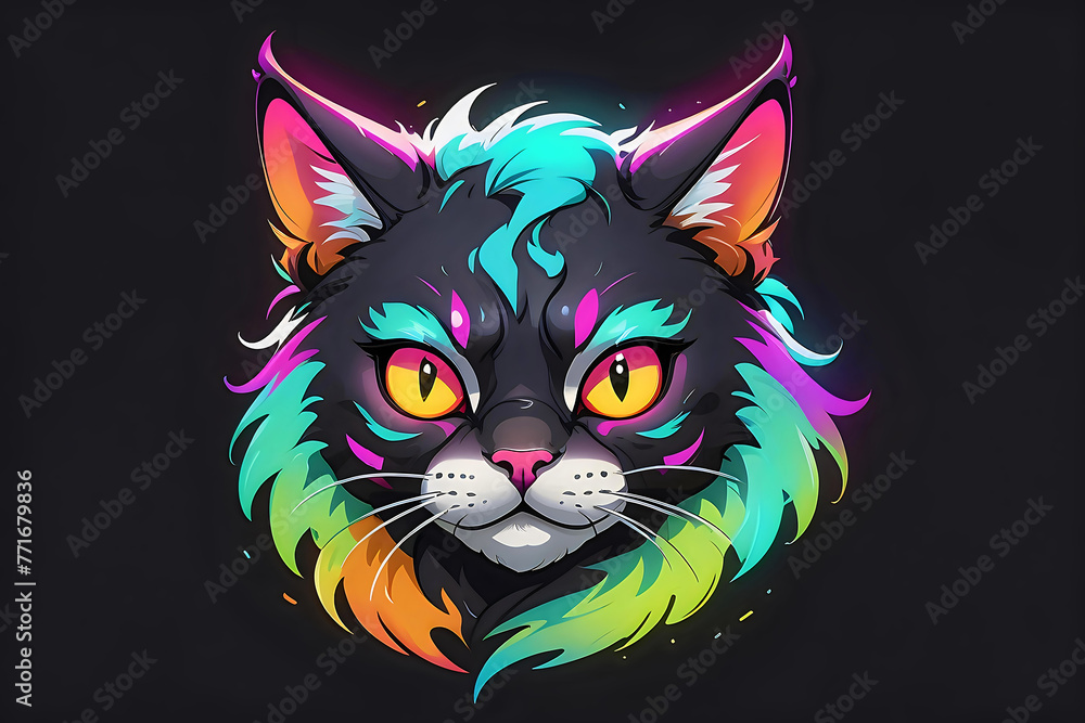 Neon Wildcat Fantasy Portrait. A fantasy portrait of a wildcat with ...