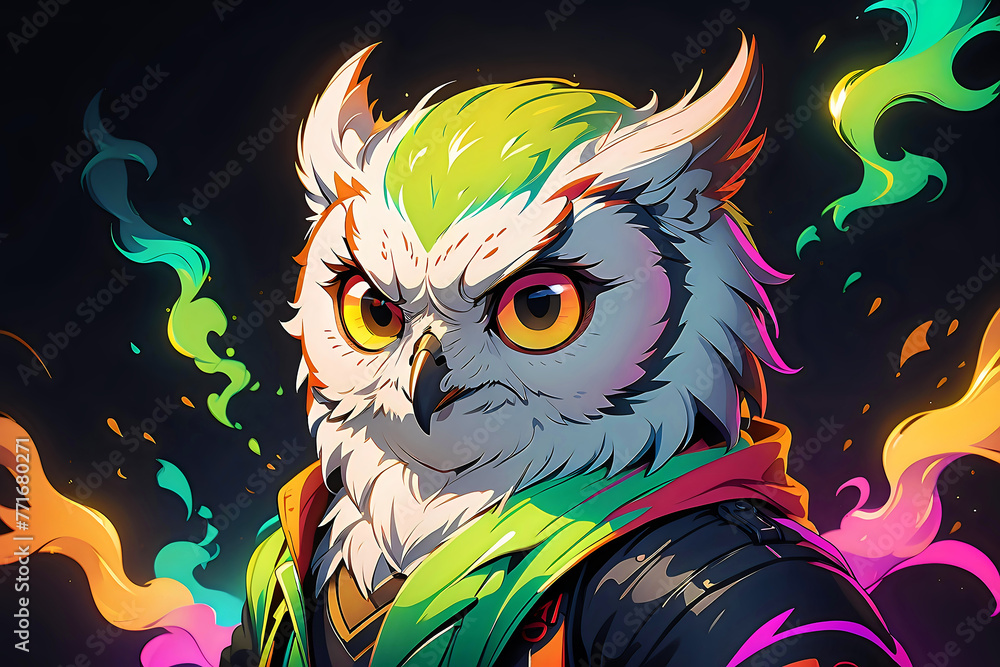 Mystic Flame Owl Portrait. An intense owl portrait with mystical flames ...