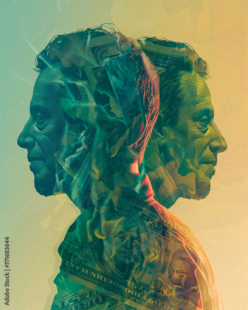 Dreamy Dollar Doppelgangers: Ethereal figures morphing into dollar bill ...
