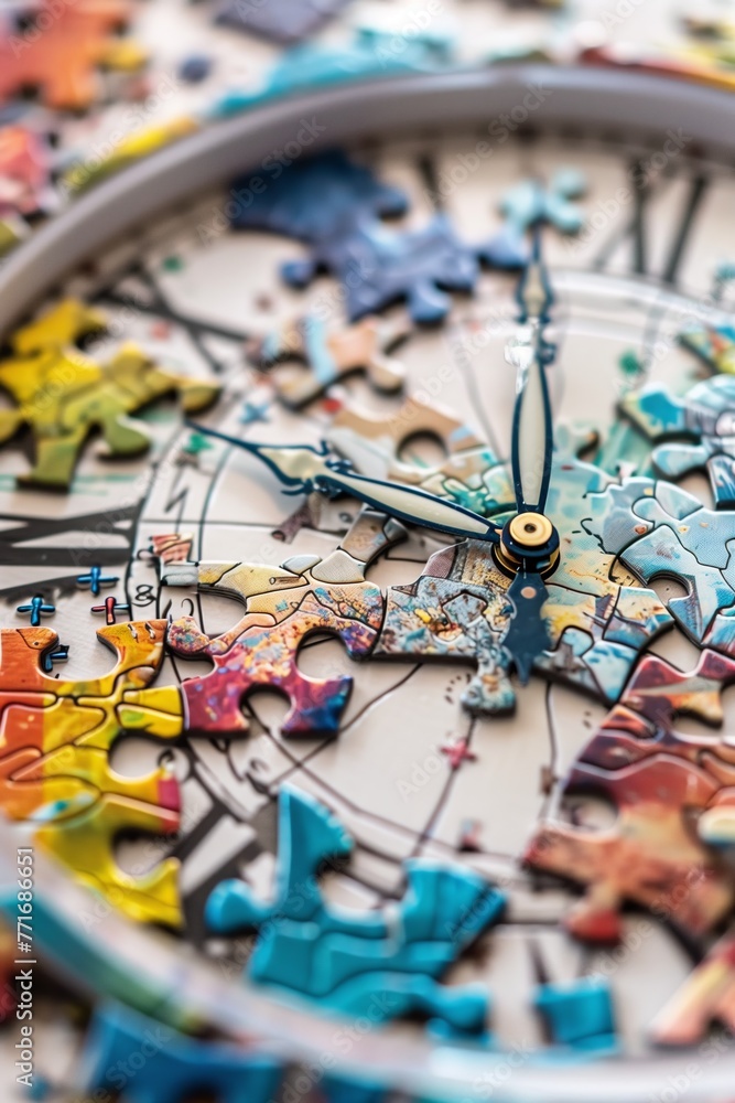 Process of piecing together and completing puzzle jigsaw, where each ...