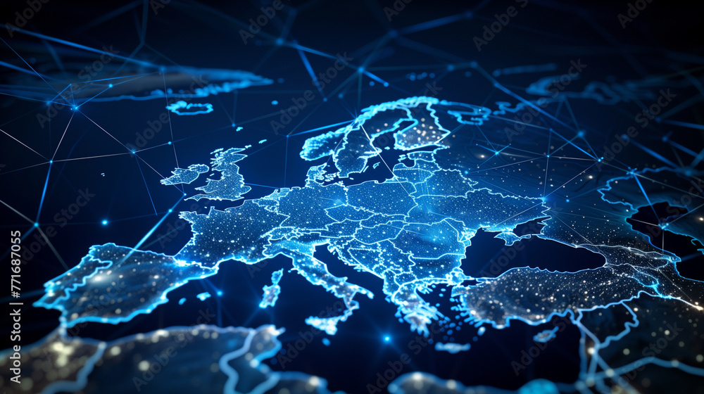 Digital Network Connectivity Map of Western Europe. Digital ...
