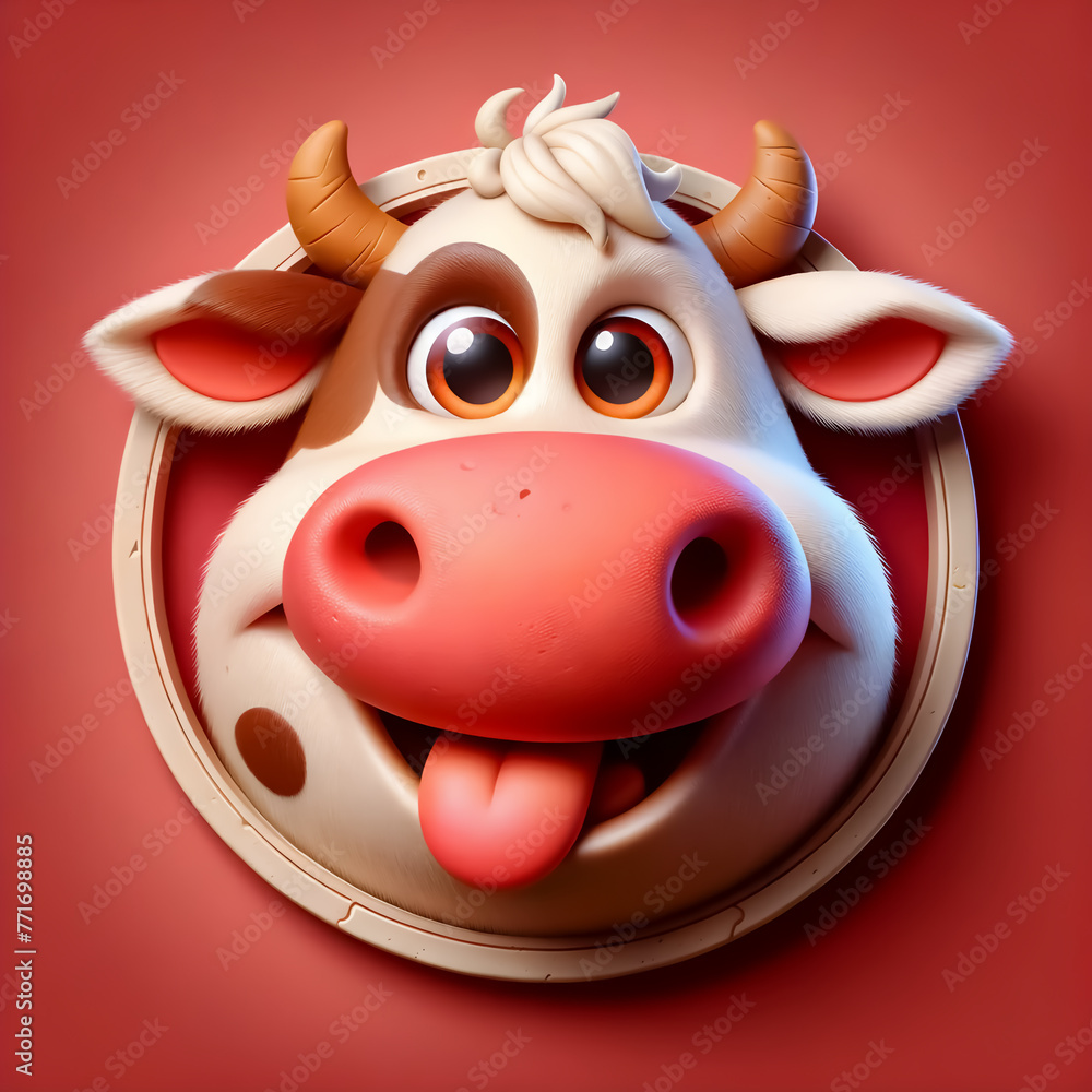 Whimsical Cow Caricature Logo: 3D Illustration, Comical Cow Head Logo ...