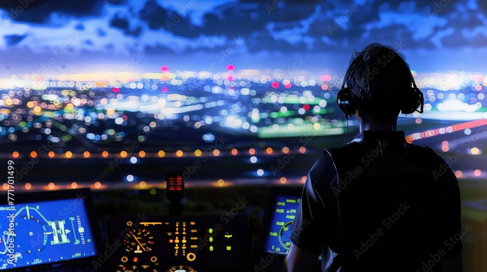 A skilled male air traffic controller managing flights in a control ...