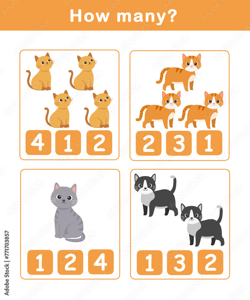 Counting educational children game. Math kids activity sheet. How many ...