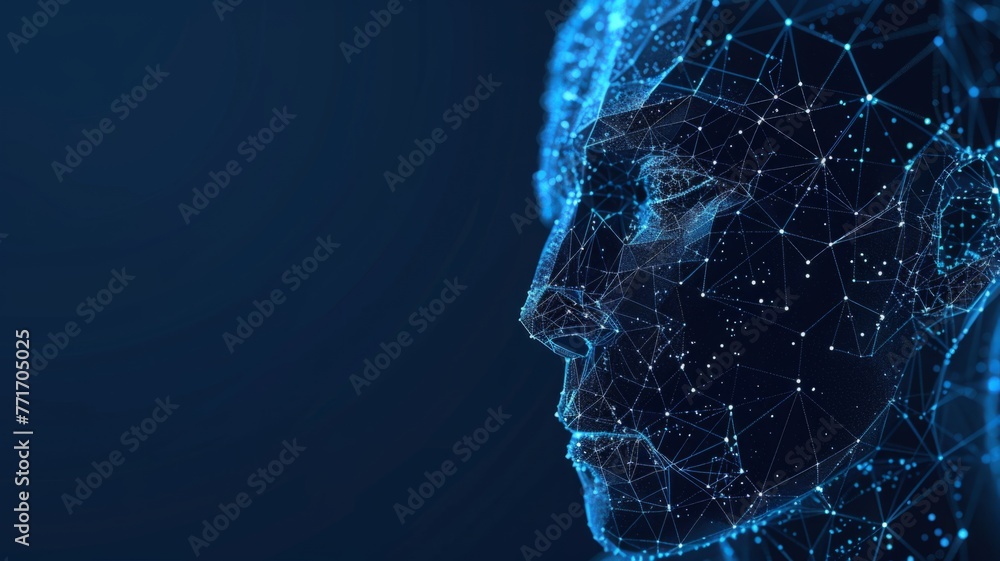 Sleek digital human head in blue wireframe - A sleek digital rendering ...
