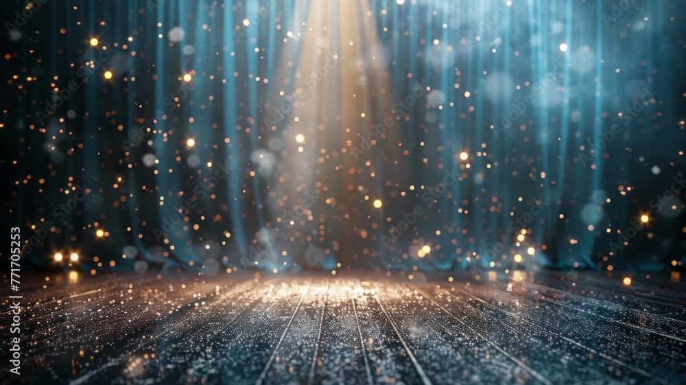 Dark blue stage with sparkling particles lights - An elegant stage ...