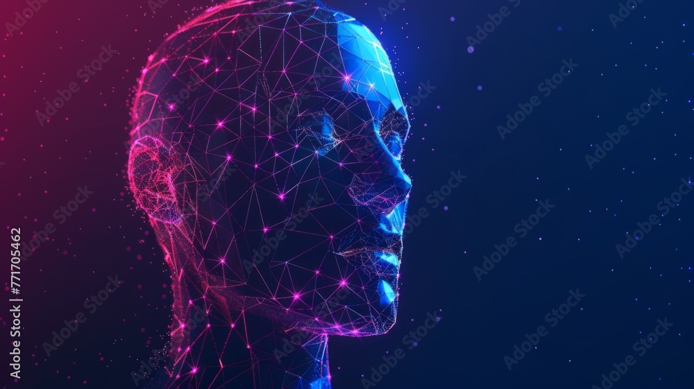 Neon digital wireframe of human profile side view - A striking image ...