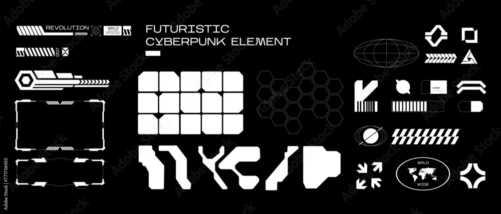 Set of Sci Fi modern user interface elements. Futuristic abstract HUD frame screen, button ...