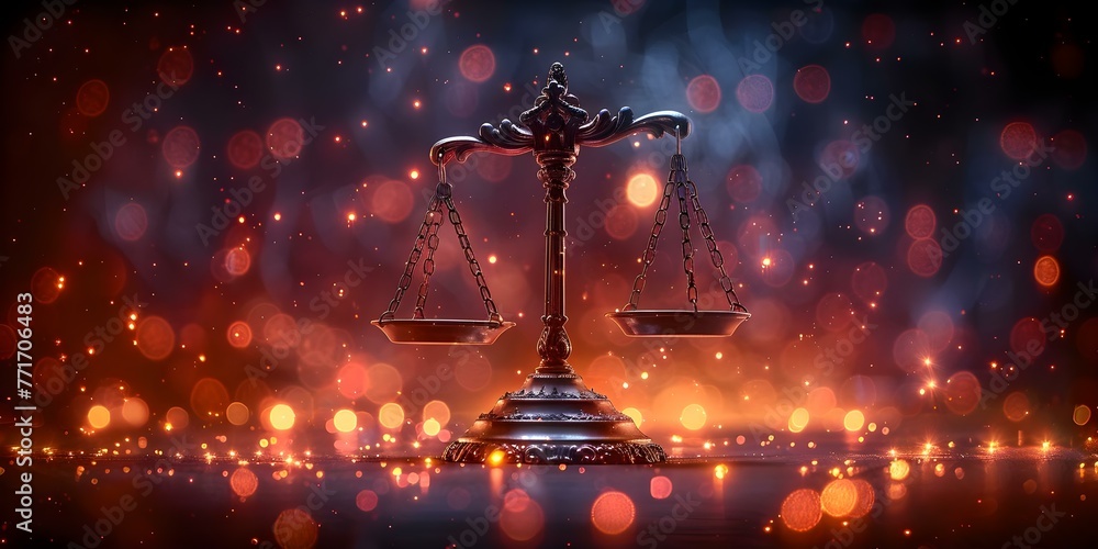 Data center background with law scales symbolizing judiciary and ...