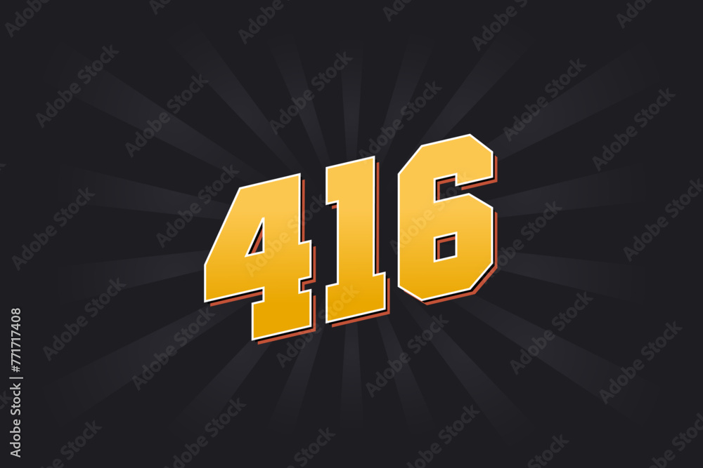 Number 416 vector font alphabet. Yellow 416 number with black ...