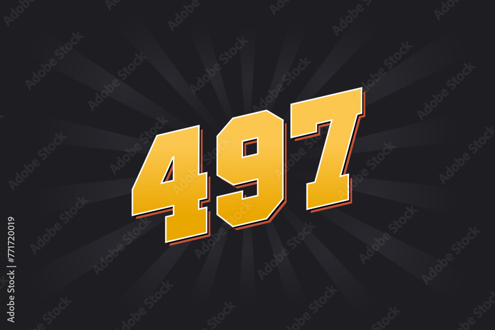 Number 497 vector font alphabet. Yellow 497 number with black ...