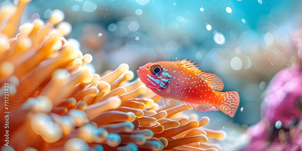 Pixie hawkfish in their natural habitat near an anemone in a coral reef ...