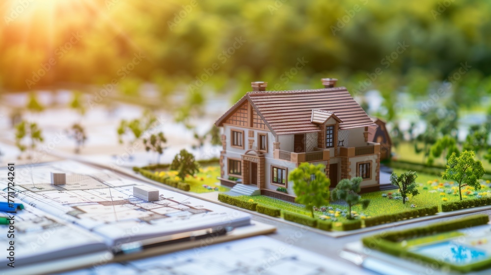 Detailed model house with real estate development plans - A ...
