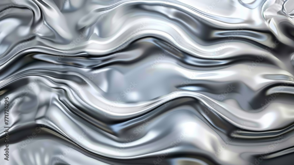 Dynamic Flowing Metal Waves With A Reflective Quality A Captivating Digital Art Piece